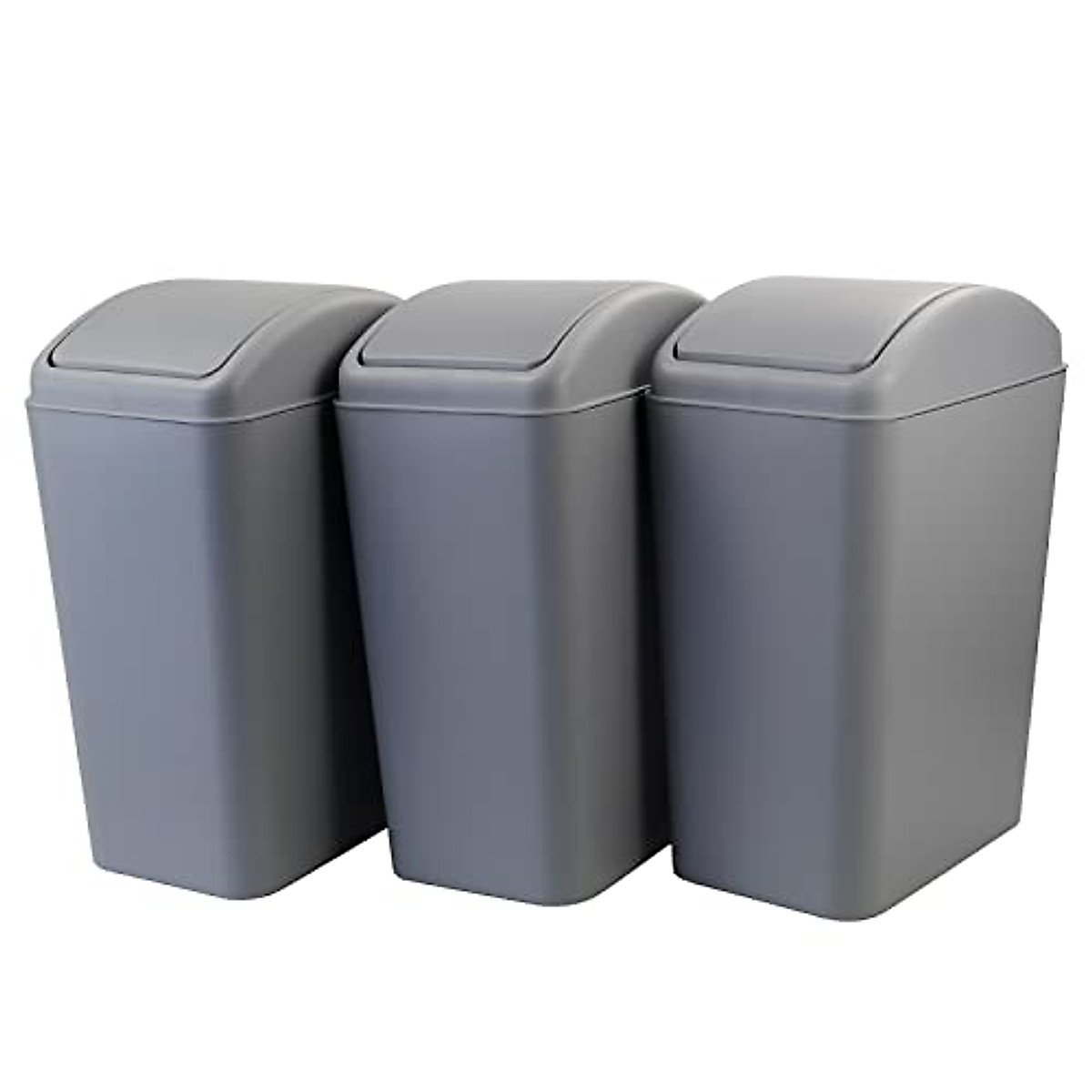 Ramddy 3-Pack 15 L Trash Can with Swing Lid, Plastic Garbage Bin, Gray
