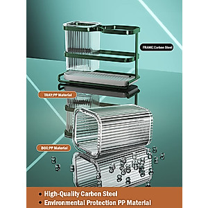 FEIJSQIU Utensil Holder with 2 Compartments Cooking Utensil Holder for Cooking Tools Storage and Utensil Organizer Utensil Drying Rack has Tray at Bottom for Easy Drainage.Clean Easy (Green)