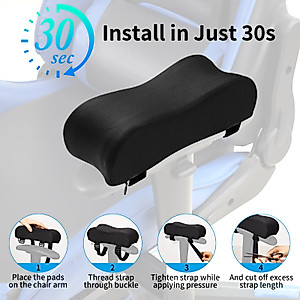 Fuloon Ergonomic Office Chair Armrest Cushion, Elbow Pillow with Cooling Gel for Elbow and Forearm Pressure Relief for Computer Chairs, Gaming Chairs, Office Chairs and Wheelchairs (Black)