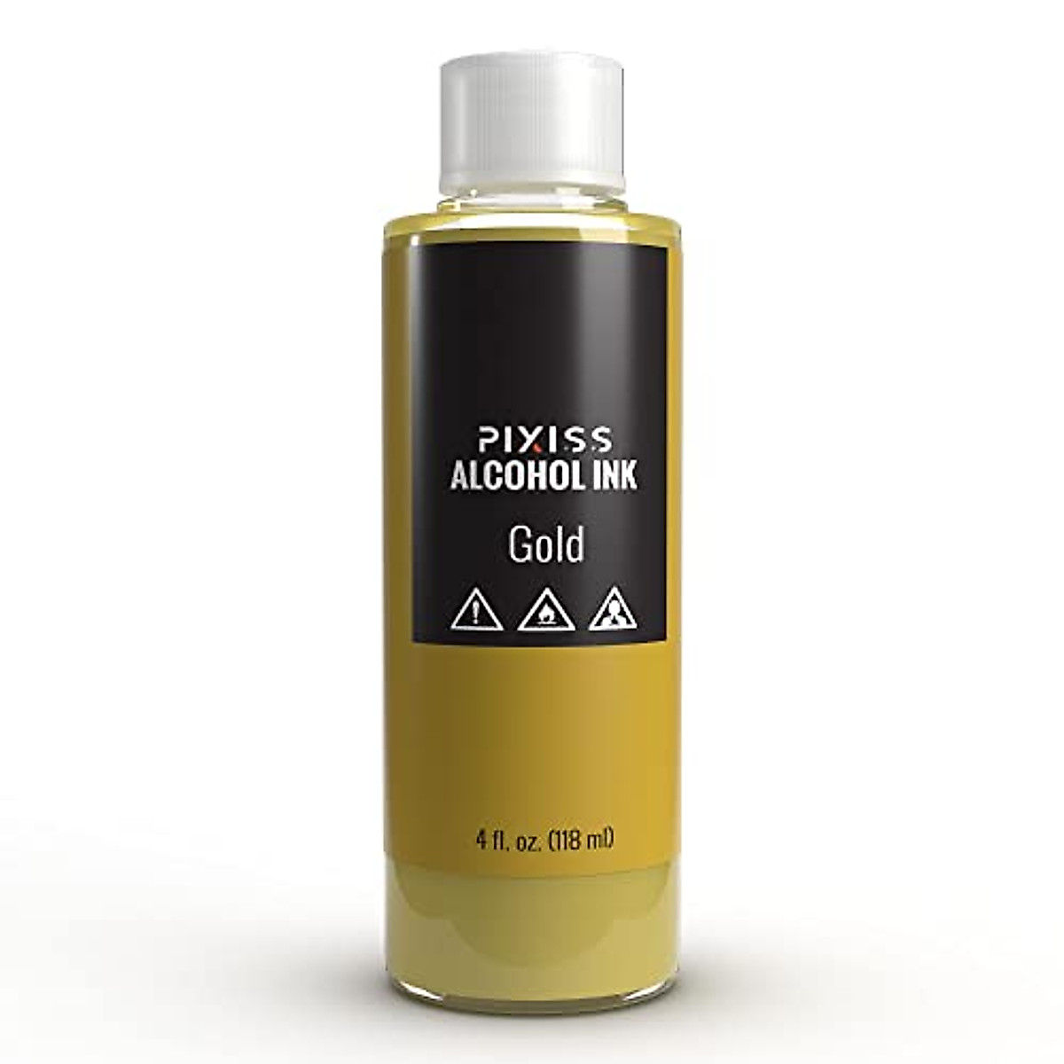 Gold Alcohol Ink for Resin - Metallic Alcohol Ink Gold Color 4-Ounce for Epoxy Resin, Tumblers, Resin Art, Alcohol Ink Paper, Gold Pigment Ink, 3 Pixiss Needle Tip Applicator Bottles and Funnel