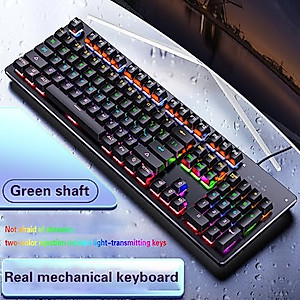 HAMIO Mechanical Gaming Keyboard with 9 RGB LED Rainbow Backlit 100% Anti-ghosting Keyboard with Blue Switches for Windows PC/MAC Games (Back（Square keycap）)