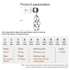 TBOSEN 8 PCS Stainless Steel Screw Ear Gauges Large Dangle Plugs Tunnels Expander Body Piercing Jewelry Set