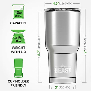 Beast 40 oz Tumbler Stainless Steel Vacuum Insulated Coffee Ice Cup Double Wall Travel Flask (Matte Black)