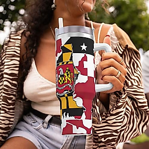 HULIBIN Abstract Maryland State Flag MAP02 Print Double Deck Stainless Steel Travel Coffee Cup With Lid 40 Oz Ice Bully Cup
