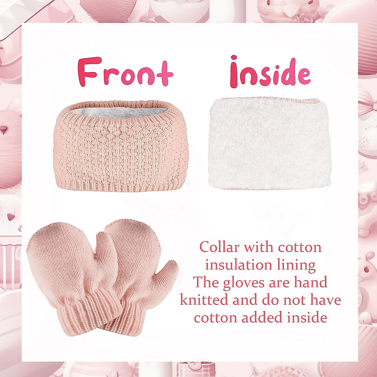 Breathffy Baby Winter Hats Warm Knitted Baby Scarf Glove Beanie Set Soft and Warm Toddler Hat and Glove Set for Girls Newborn Infant Winter Warm Accessories (Pink)