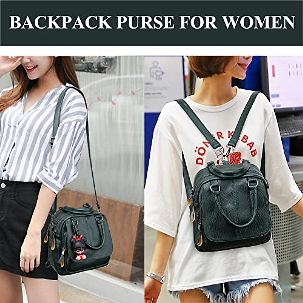 BONVEN Mini Backpack for Women,Small Backpack Purse Shoulder Bag Convertible Backpack Fashion Rucksack for Teen Girls Dark Green