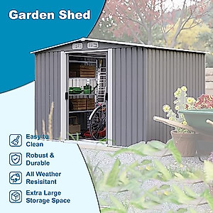 Goohome 8x6 FT Sheds & Outdoor Storage, Sturdy Metal Galvanized Steel Garden Storage Shed W/Lockable Sliding Doors, Built-in-Handles, 4 Air Vents, Waterproof Spacious Utility Tool Storage Bike Shed