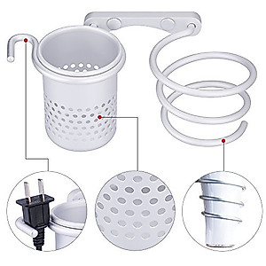 Yosoo Aluminum Multifunctional Bathroom Organizer Collection Storage Rack/Spiral & Hair Dryer Holder Stand & Canister & Towel Hooks Wall-Mounted (Hair Dryer & Straightener Holder)