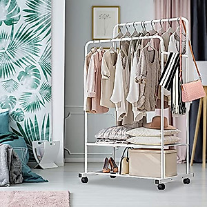 Moclever Rolling Clothes Racks For Hanging Clothes, Garment Rolling Rack With Wheels Double Rails Clothes Rack Rolling Rack For Indoor Bedroom Clothes Rack