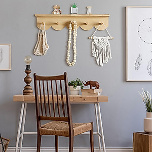 Pinkunn Nursery Floating Shelves with Hooks for Wall Book Shelves Wood Wall Mounted Organizer Hanging Bookshelves Nursery Decor Scalloped Shelves for Kids Room, Bedroom and Kitchen