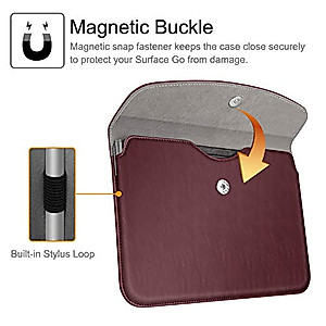 Fintie Sleeve Case for Microsoft Surface Go 4/3/2/1 (2023/2021/2020/2018) - Slim Fit Premium Vegan Leather Cover with Stylus Loop, Compatible w/Keyboard,Burgundy