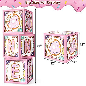 Levfla Donut One Balloons Boxes Decoration Pastel Baby First Birthday Backdrop Blocks Sprinkles Photo Props Cutouts Sweet One Year Anniversary Celebration Cake Smash Favor Ideas