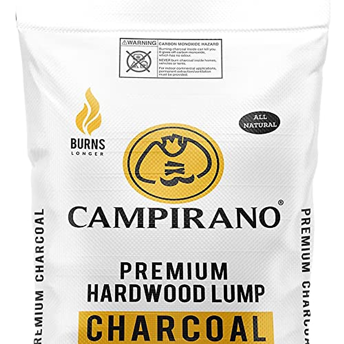 Campirano Premium All Natural Hardwood Bulk Black Lump Charcoal, Burns Longer and Hotter, Perfect for Smokers or Ceramic Grills, 40 Pound Bag