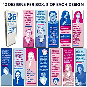 36-Pack of Feminist Leaders Paper Bookmarks. Perfect for Women, Girls and Feminists. These Cool, Cute, & Fun Book Marks Have Inspirational, Motivational Quotes by Ruth Bader Ginsburg, VP Harris, etc.