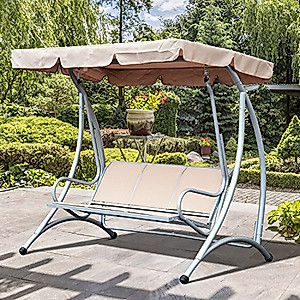 Outsunny 3-Seat Patio Swing Chair, Outdoor Canopy Swing with Stand, Adjustable Shade, Steel Frame for Adults, Garden, Poolside, Beige