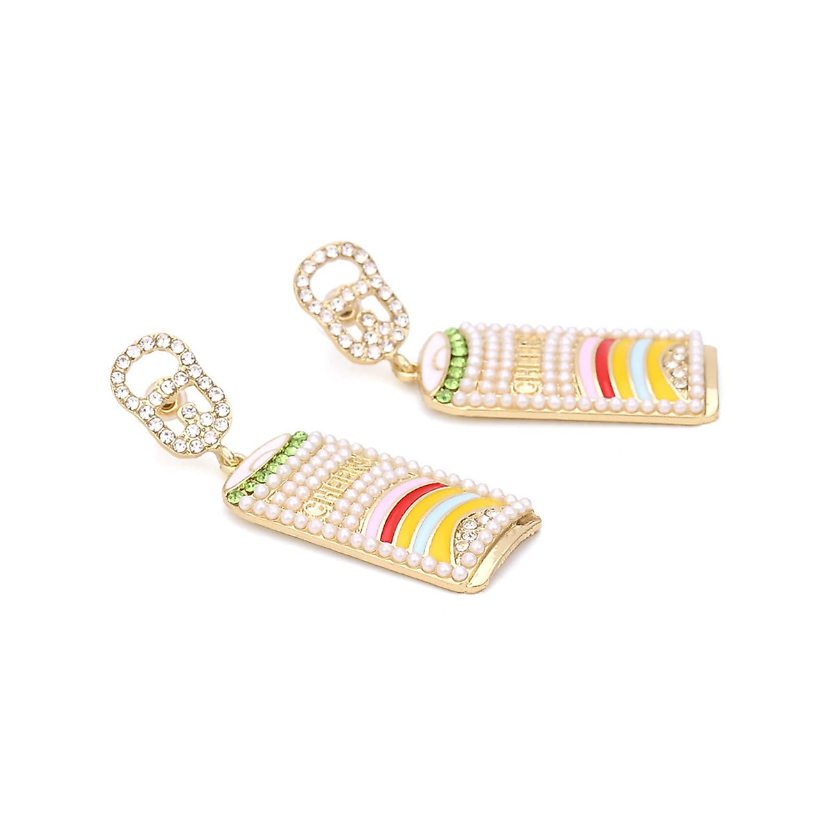 Champagne Wine Glass Enamel Dangle Earrings Shiny Rhinestones Crystal Pearl Beaded Drop Earrings Charming Vase Glass Cup Flash Earrings for Women Girls Exquisite Jewelry Gift (New-Pearl)