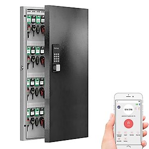 96 Key Lock Box Wall Mount, Smart Key Cabinet One Time Password/APP Bluetooth/Fixed Code/Wi-Fi Remote/Key Unlock, Security Storage Key Holder Box, Key Management for Valets, Realtors, Office, Hotel