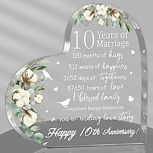 Wedding Gift for Her Years of Marriage Gift Happy Anniversary Present for Woman Acrylic Heart Marriage Keepsake for Wife Husband Girlfriend Boyfriend (10th Style)