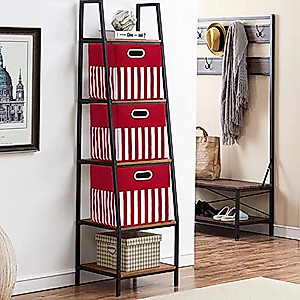 HSDT Fabric Storage Cube Bins 13x13x13 Inch Foldable Boxes Red Cloth Basket with White Strip Pattern for Shelves or Closet Organzier ,QY-SC34-3