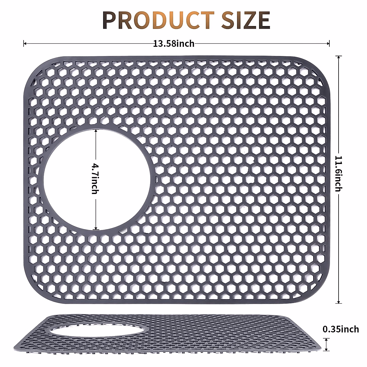 Silicone Kitchen Sink Mats 2Pcs, Large Sink Protectors for Kitchen Sink, 13.58*11.6" Dish drying mat for Bottom of Stainless Steel Sink, Rear Drain Non-Slip Heat Resistant Sink Protector Mat(Gray) (2)
