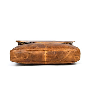 Aaron Leather Goods Women Crossbody bag with Metal Zipper Brown Black (Chestnut)