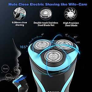 ROAMAN Men Electric Razor, Mens Electric Shavers Rechargeable Corded and Cordless Electric Razor for Men Wet Dry Waterproof IPX7 Electric Shaver with Pop-up Trimmer