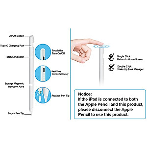 WONLEED 10 Mins Fast Full Charge Stylus Pen for iPad with Palm Rejection, Tilting Detection iPad Pencil 2nd Generation Compatible for Apple iPad 2018-2023, Sensitivity Precise Pen for iPad, White