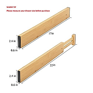 MDHAND Bamboo Drawer Dividers, Expandable & Adjustable Drawer Dividers Organizers, Drawer Separators for Kitchen, Dresser, Bedroom, Office, Set of 4 (17-22in)