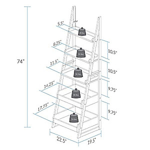 Cascade 5-Shelf Ladder Bookcase - Alpine Gray (318-827)