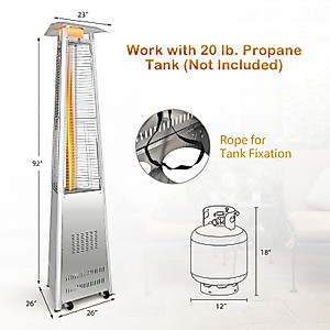Tangkula Patio Propane Heater, 42,000 BTU Pyramid Outdoor Heater with Tip-Over and Flameout Protection, 92" Tall Quartz Glass Tube Portable Propane Heater with Wheels