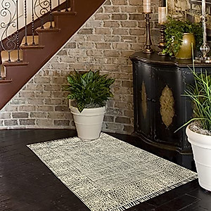 Casavani Indian Handmade Cotton Dhurrie Geometric Gray & Black Floor Carpet For Doormat Best Uses For Bedroom,Living Room,Dining Room,Kitchen,Purch,Balcony 6x8 Feet