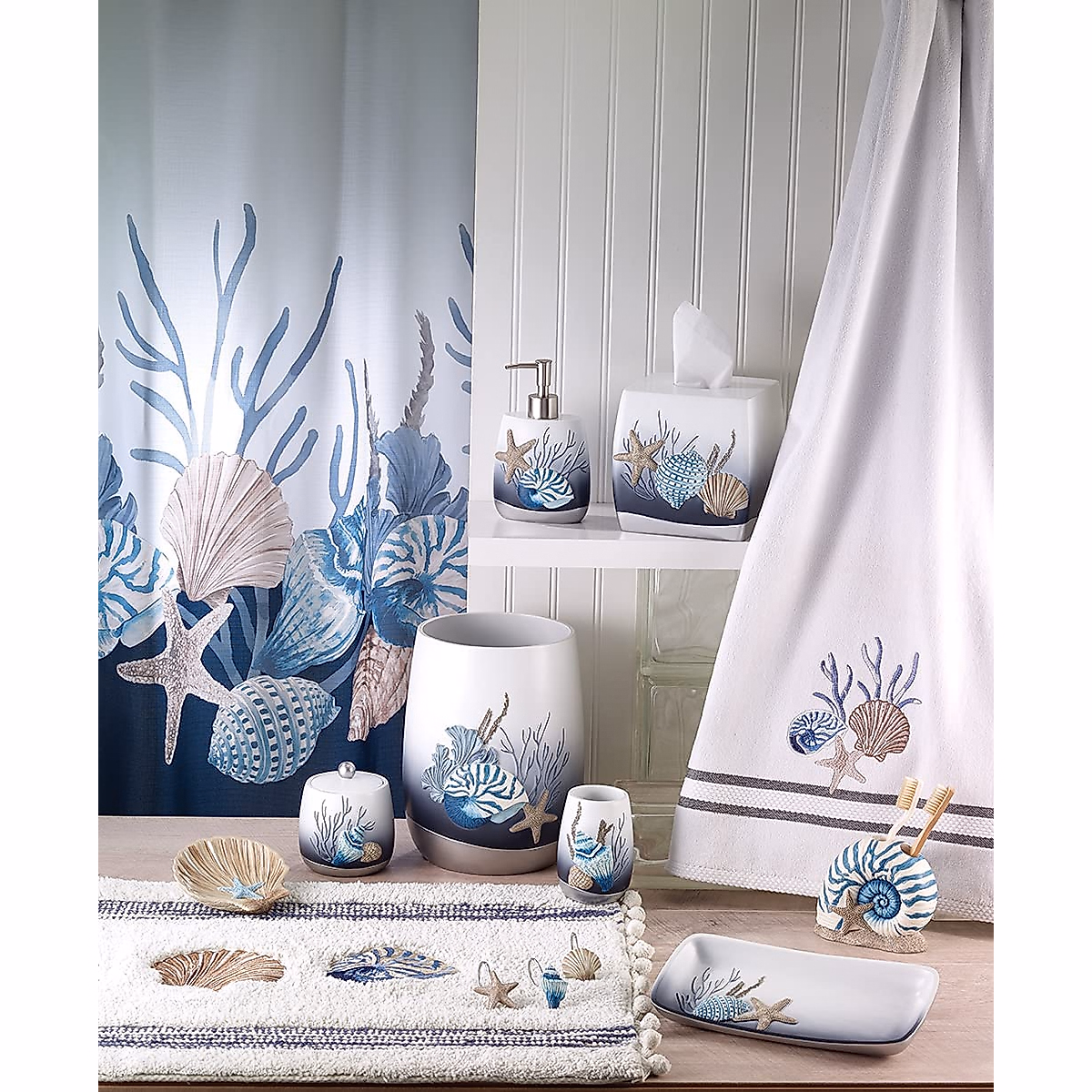 Avanti Linens - Shower Curtain Hooks, Oceanscape Inspired Bathroom Decor, Set of 12 (Blue Lagoon Collection)