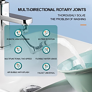 Rotating Faucet Extender Aerator 1080°+360° Universal Large Angle Robotic Arm Water Nozzle Swivel Faucet Extender, Bathroom Sink Faucet, Aerator Face Washing, Gargle and Eyewash Station