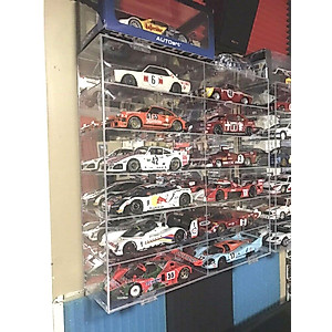 DisplayGifts 1/18 Scale Hot Diecast Toy Cars Wheels Clear Acrylic Display Case Wall Mountable Cabinet Hot 12 Cars Holder w/ Mirrored Background
