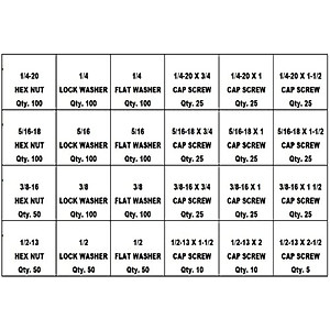 M&M Fasteners 1,250 Piece Grade 8 Coarse Thread Nut Bolt Hex Bolt Hex Head Cap Screw & Washer Assortment with Metal Drawer