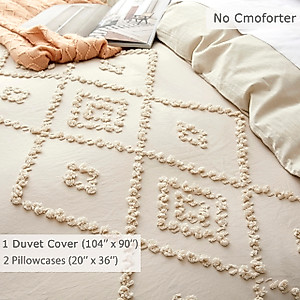 Oli Anderson Duvet Cover King Size, 3 Pieces Boho Tufted Bedding Set for All Seasons, Soft and Embroidery Shabby Chic Duvet Covers Set with Zipper Closure (Beige, King, 104"x 90")