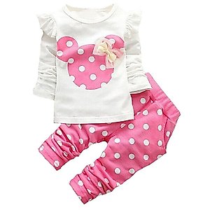 MH-Lucky Baby Girl Clothes Infant Outfits Set 2 Pieces Long Sleeved Tops + Pants (12-18 Months, Pink)