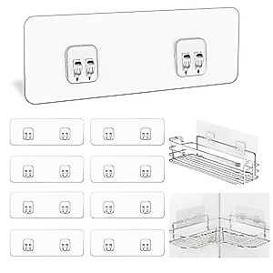 FGSAEOR 9 Pack Shower Caddy Adhesive Replacement, Transparent Adhesive Hooks Stickers, Strong Wall Hook Strip for Shower Caddy Basket Shelf, Soap Holder, Bathroom Storage Corner Shelves, Kitchen Racks