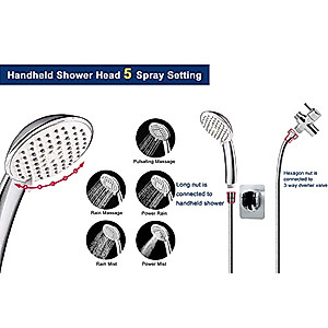 Shower Head Combo with 11'' Extension Arm，High Pressure Rain Shower Head with Handheld Shower Spray and Holder/ 1.5M Hose，Dual Rainfall Showerhead Set，Chrome (12 Inch)