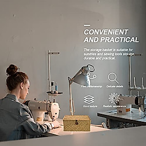 Woven Storage Basket Woven Wicker Storage Bins with Lid Seagrass Shelf Basket Rectangular Rattan Storage Basket Makeup Organizer Box for Toilet Paper Laundry Kids Snack Containers