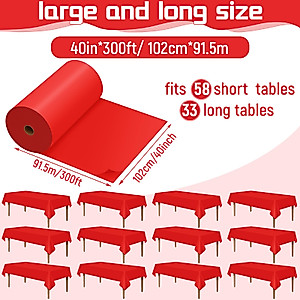 Preboun 2 Pcs Disposable Plastic Table Cover Roll 40 Inch x 300 ft Plastic Tablecloth Roll Banquet Roll for Graduation Picnic Wedding Birthday Carnival Circus Party Table Decorations(Red)