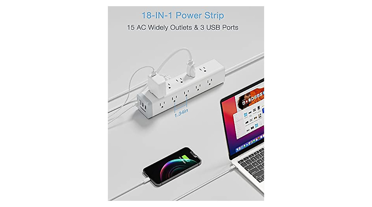Surge Protector Power Strip with 15 Outlets & USB Ports
