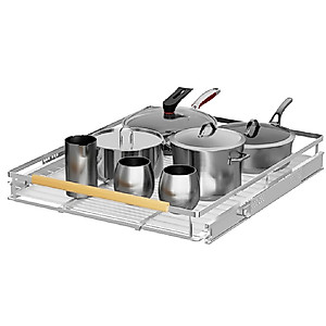 MIYUPTC Expandable Pull Out Drawer Cabinet Organizers, Slide Out Pantry Shelves Wire Pull Out Storage Shelf Drawer Basket for Kitchen Base Cabinet Organization, Chrome, 12''-18.2''W x 16.9''D