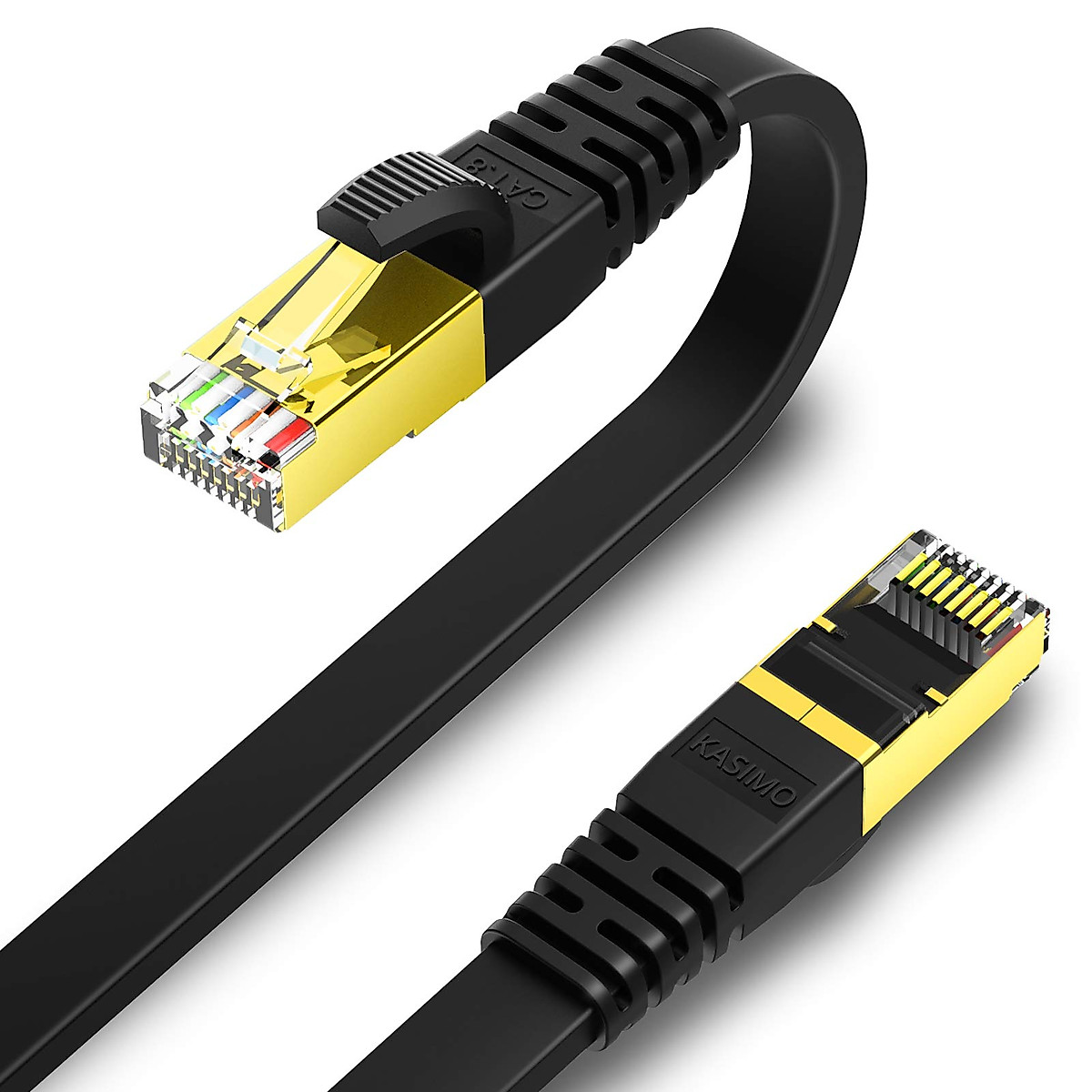 KASIMO Cat 7 Ethernet Cable 5 FT, Cat 7 Gigabit LAN Network Cable RJ45 High-Speed Flat Ethernet Cable 10Gbps 600Mhz/s STP Compatible with PC,Game Console,PS4, PS5,Switch,Modem,Smart TV,Patch Panel
