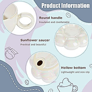 2 Pieces Ceramic Cloud Mug Cute Cup with Sunflower Coaster 7oz Cute Ceramic Coffee Mug with Saucer Set for Office Home Coffee Tea Latte Milk, Pink and Pearl White