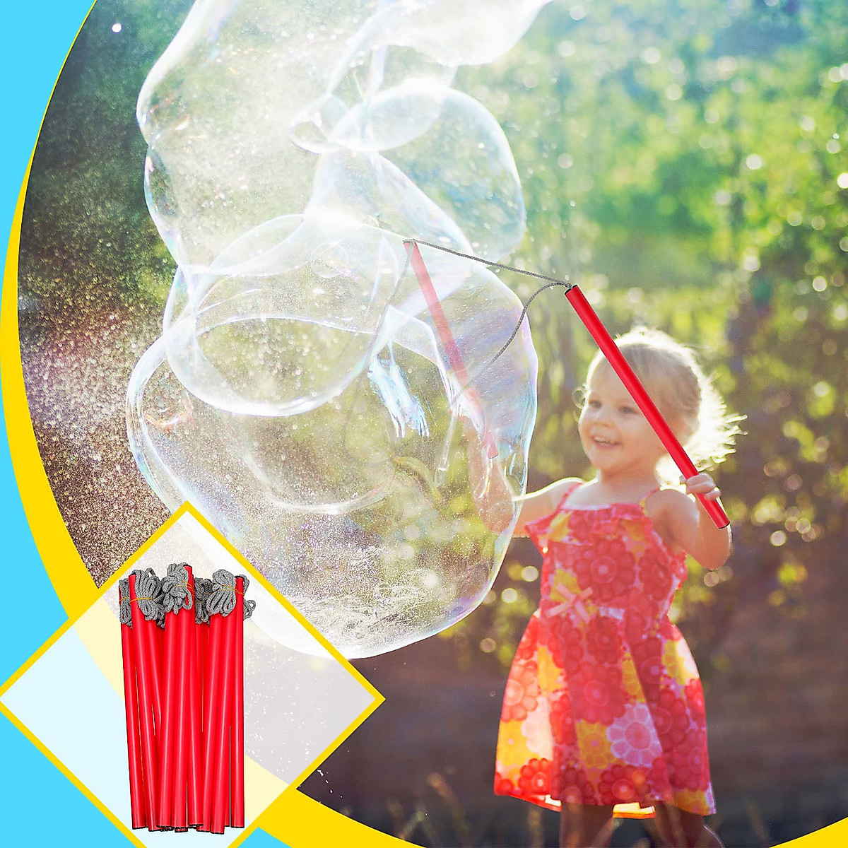 FairySandy 8 Pieces Giant Bubble Wands Big Bubble Wands for Kids Outdoors Bubble Toy for Birthday, Outdoor Activities, Party Favors, Giant Bubble Solution Not Included (Red)