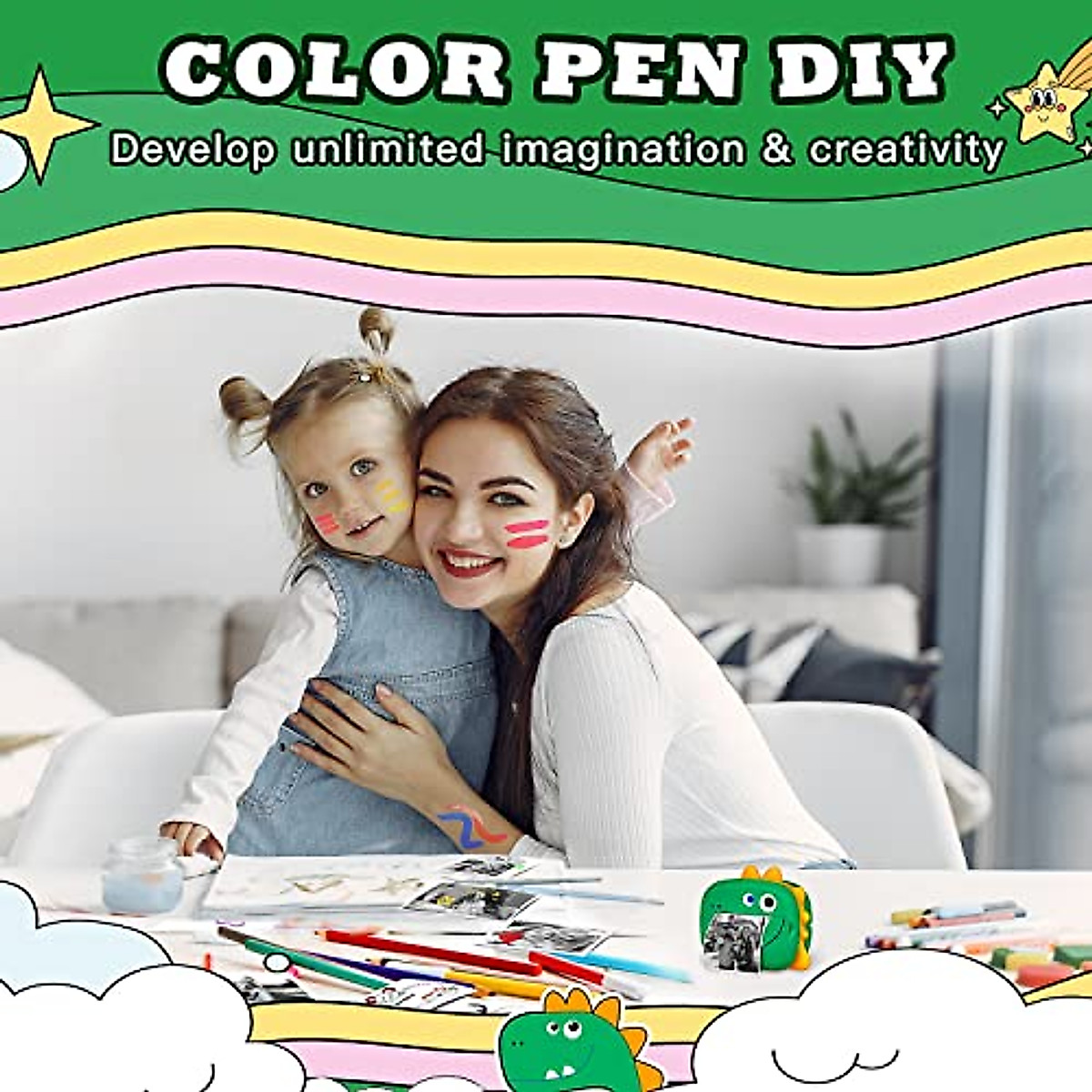 WQ Kids Camera Instant Print, 1080P Dinosaur Digital Print Camera for Kids with Dual Lens,Selfie Video Camera with Phone Connected,Zero Ink Instant Print Camera Ideal Gift for Boys Girls 3-12