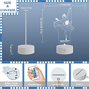 Lampeez Kids 3D Ballerina Night Light Ballet Dancer Gifts Lamp with 16 Colors Remote Control Changing Birthday Xmas Valentine's Day Gift Idea for Boys and Girls