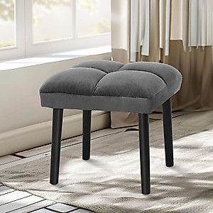 HOUCHICS Gray Vanity Stool Ottoman Stool, Square Makeup Stool with Wooden Legs, Small Ottoman Stool Chair for Vanity, Modern Padded Sofa Seat Foot Rest Stool(Gray)