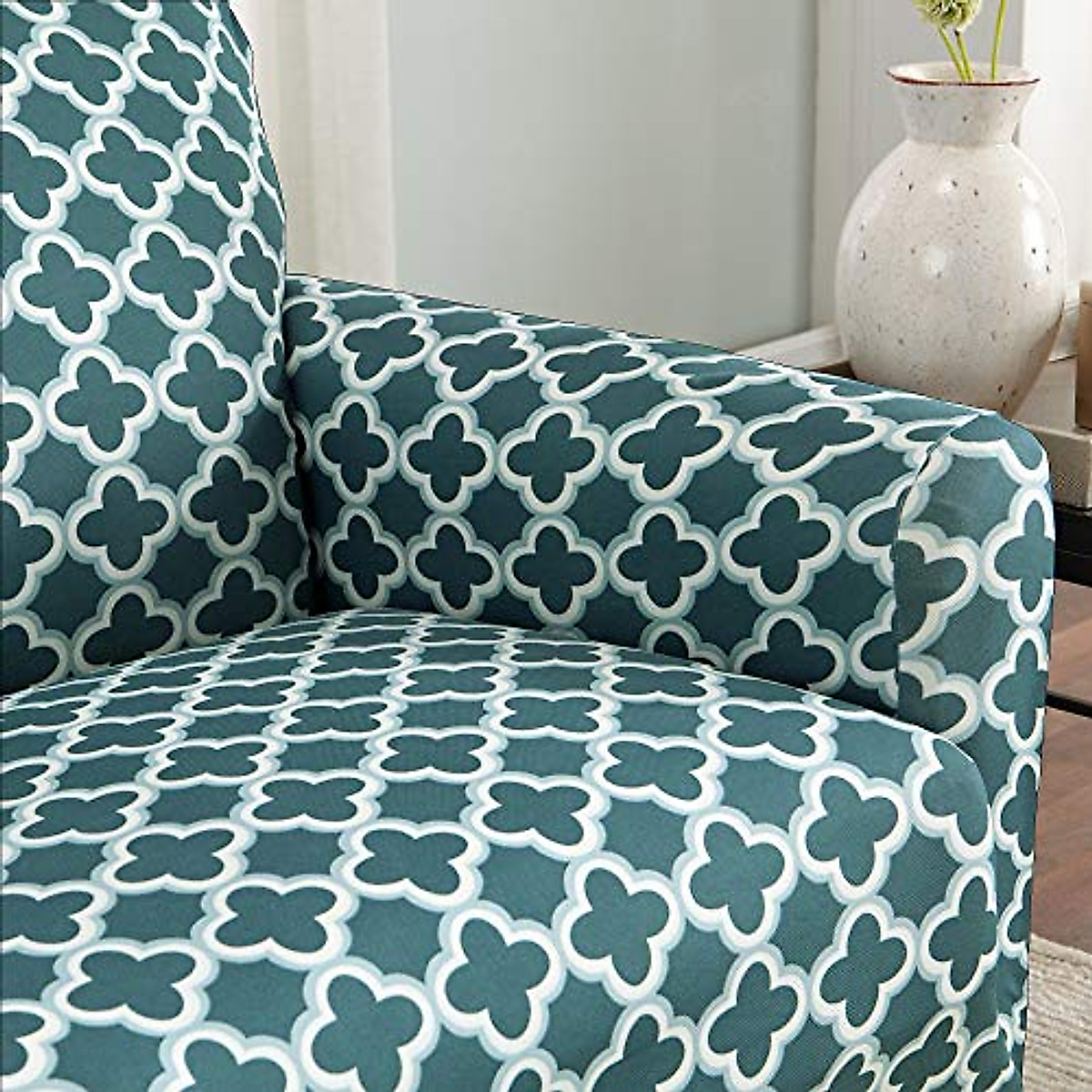 Great Bay Home Printed Twill Recliner Slipcover. One Piece Stretch Recliner Cover. Strapless Recliner Cover for Living Room. Fallon Collection Slipcover. (Recliner, Smoke Blue)